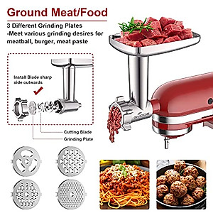 Metal Meat Grinder Attachment for KitchenAid Stand Mixer,Meat Grinder KitchenAid Includes 4 Grinding Plates, 3 Sausage Stuffer Tubes, 2 Grinding Blades, Meat Grinder Attachment by Gvode