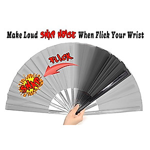 OMyTea Large Rave Folding Hand Fan for Men/Women - Chinese Japanese Kung Fu Tai Chi Handheld Fan with Fabric Case - for EDM, Music Festival, Club, Event, Party, Dance, Performance, Decoration (Black)
