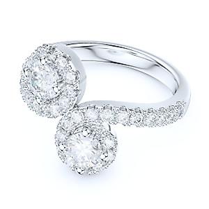 PRSTANI Sterling Silver Fashion Two Split Filigree Vine Simulated Round Brilliant Cut Diamond Halo Promise Engagement Ring (4.5)