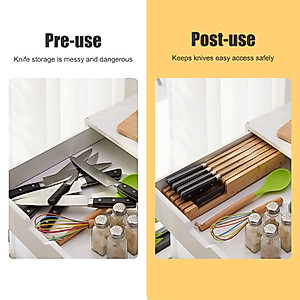 Bamboo Knife Block and In-Drawer Storage, Display Stand and Organizer, In-Drawer Knife Drawer Organizer(Knives Not Included)