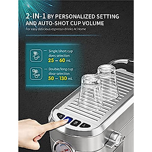 Gevi 20 Bar Compact Professional Espresso Coffee Machine with Milk Frother/Steam Wand for Espresso, Latte and Cappuccino, Stainless Steel, 35 Oz Removable Water Tank (Machine)