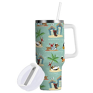 Emelivor Cute Islands Light Green 30 oz Tumbler with Lid and Straw Insulated Tumblers with Handle Large Travel Coffee Mug Stainless Water Cup Fits in Car Cup Holder