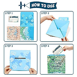 51PCS Adventure Card Box Holder and Advice Cards for Adventure Awaits Bon Voyage Farewell Travel Themed Birthday Graduation Retirement Job Career Change Party Decorations Supplies