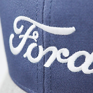 Ford Vintage Script Chino Twill Adjustable Baseball Cap, Blue and Grey