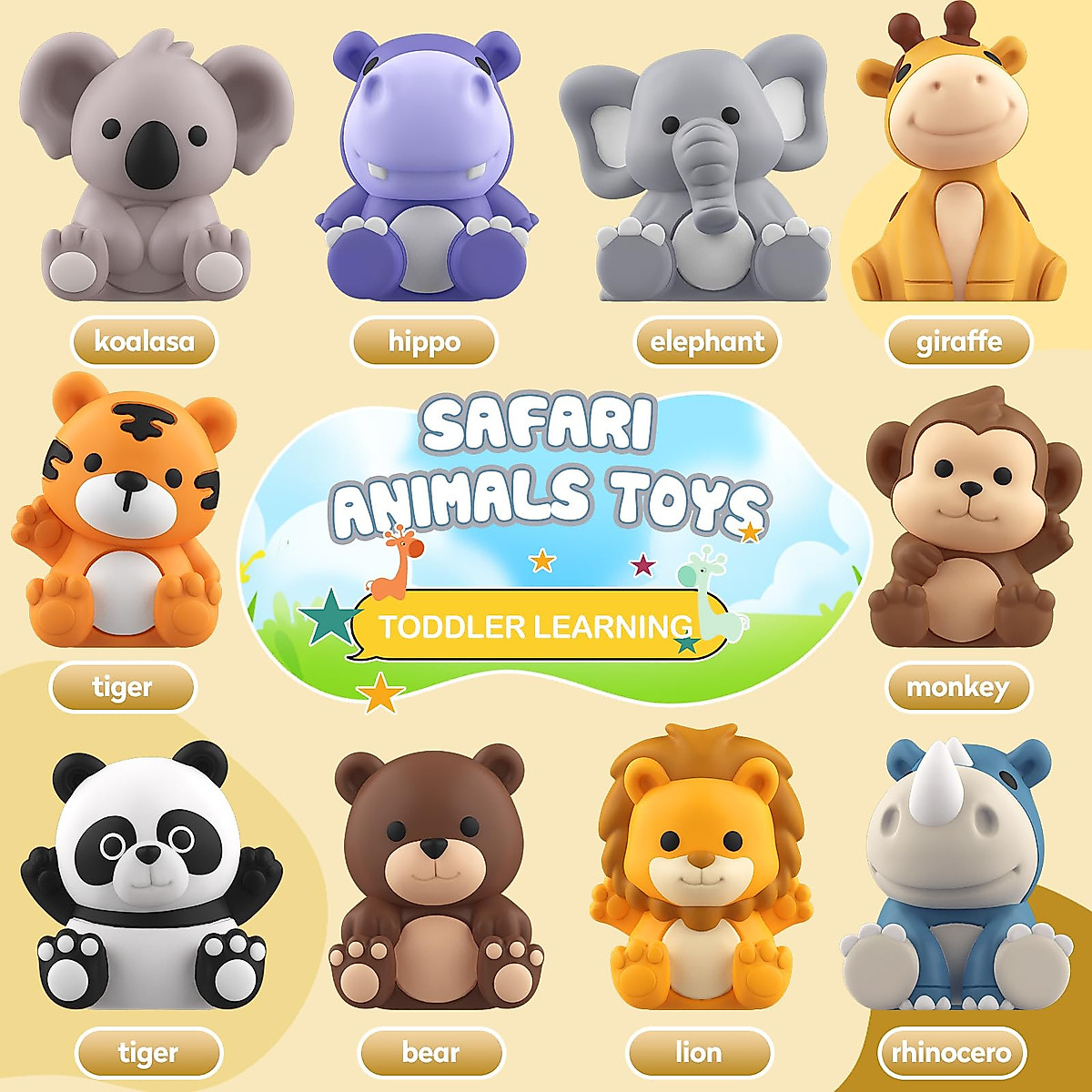 Toddler Toy for 1 2 3+ Years Old, Learning Toy for Toddlers with 20PCS Safari Animal Toy, Montessori Educational Toy for Kids, Easter Gift Toy with 10 Animals &10 Houses for Babies Boys Girls