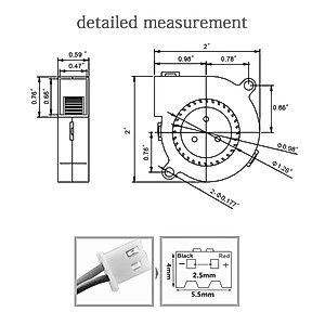 2pcs 5015 Dual Ball Bearing Cooling Blower Fan DC 24V 0.10A~0.15A with 2 Pin Connector 50mmx15mm Fans