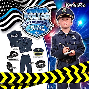 Kangaroo Deluxe Police Costume For Kids I Police Accessories Play Set I 15 Pcs Role Play Cop Costume & Dressup