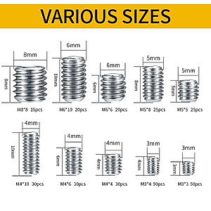 TOOINKCV 300 Pcs Stainless Steel Socket Head Screws Assortment Kit, Allen Head Socket Hex Head Screws, Metric M3 M4 M5 M6 M8 Grub Screws Set for Door Handles, Light Fixture