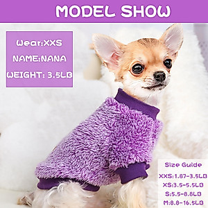 Dog Sweaters for Small Dogs, Chihuahua Fleece Clothes, XS Dog Clothes Winter Warm Puppy Sweaters Boys Girls Tiny Dog Outfits for Teacup Yorkie, Pet Cat Clothing (Purple, X-Small)