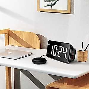 Digital Loud Alarm Clock for Heavy Sleepers Adults with Bed Shaker - Ideal for Hearing Impaired People - Dual Alarm Settings & 2 USB Charger - 7 Inch Display (Black with White Digit)