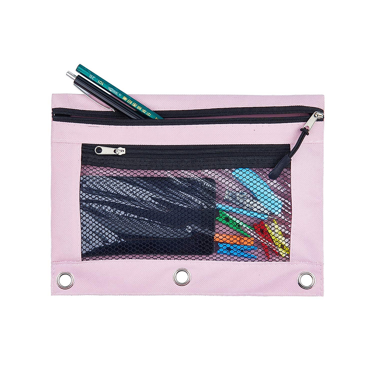 AHOME 3 Ring Binder Pencil Pouchs, Zippered Pencil Pouch Double Pocket Pencil Pouch 3 Ring with Clear Window