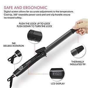 1 1/4 Inch Curling Iron with Clipped Tourmaline Ceramic Barrel Professional 1.25 Inch Hair Curler up to 450°F Dual Voltage for Traveling 60 Mins Auto Off Suit for Different Hairstyle (1.25 Inch)