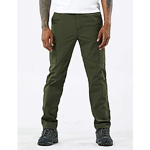 Men's Outdoor Hiking Pants Lightweight and Thick Fleece Cargo Climbing Camping Ski Trousers (105 Thin Green, L)
