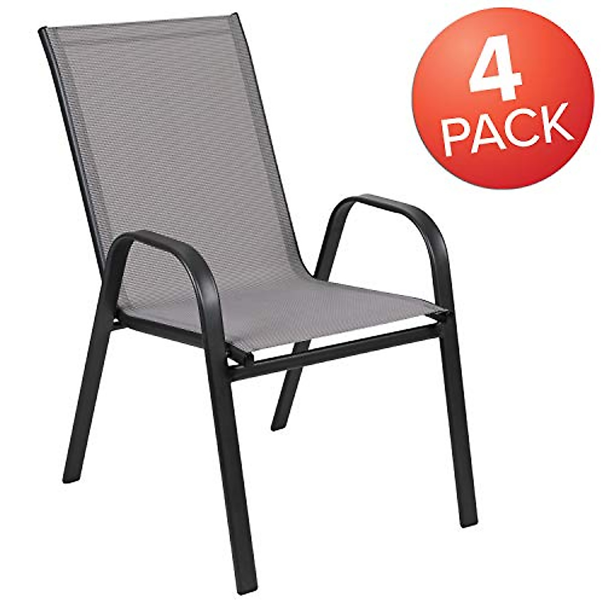 Flash Furniture Brazos Series Outdoor Stackable Patio Chairs with Flex Comfort Material, Stacking Outdoor Modern Sling Patio Chairs, Set of 4, Gray