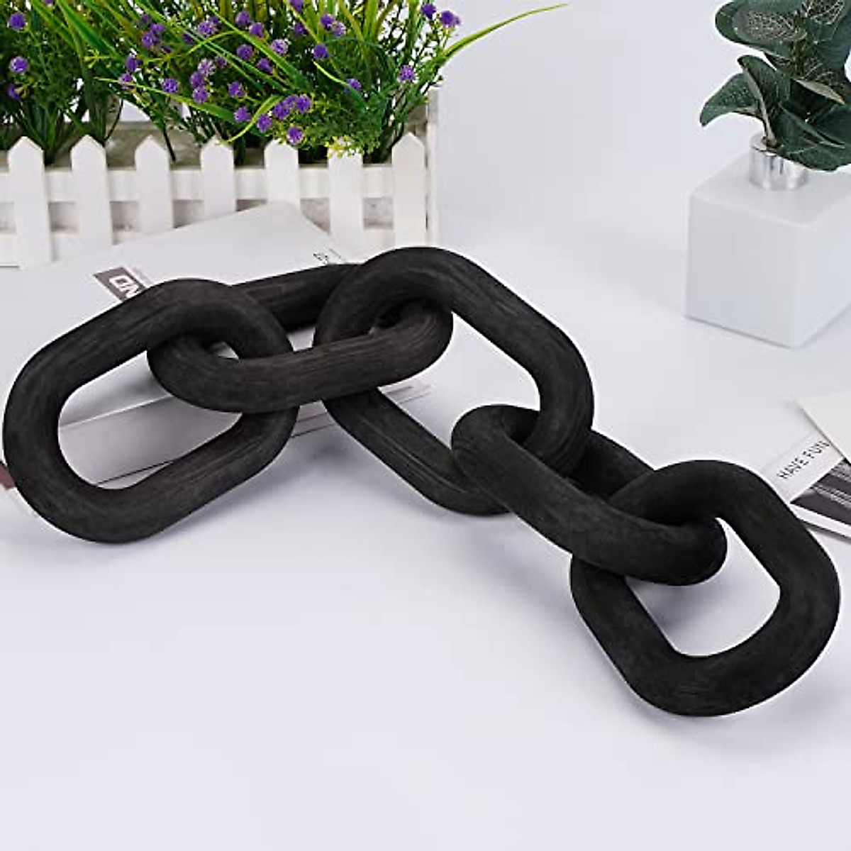 QUEENSDOWN Decorative Wood Chain Link Modern Boho Home Farmhouse Decor, 5 Link Chain Decor Hand-Carved Wooden Aesthetic Crafts, Sustainable Pine Wood for Shelf, Living Room, Rustic Country