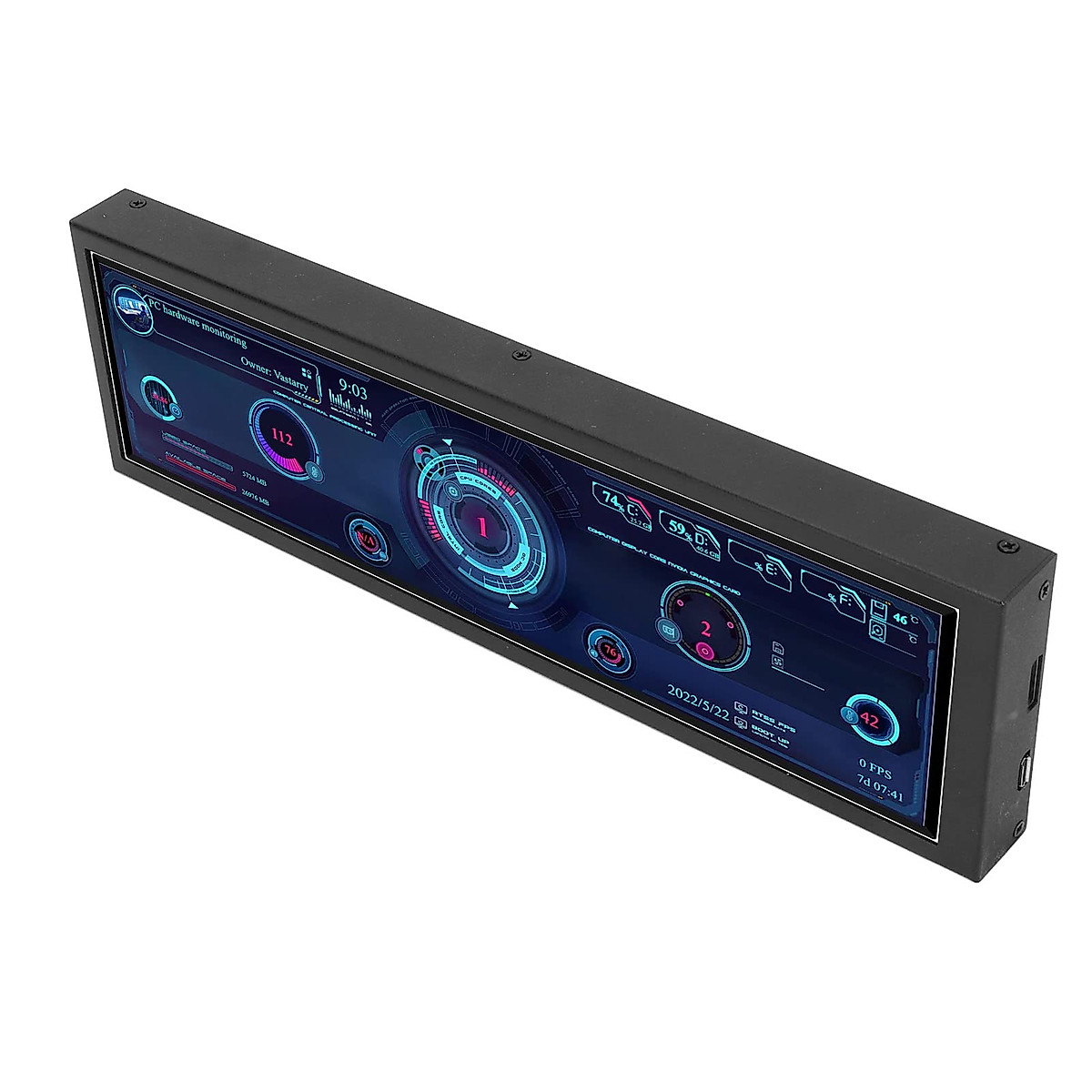 Heayzoki 8.8 Inch Display 1920x480 CPU GPU SSD Data Temperature Monitor Chassis Sub Screen, Micro USB Mini Data Monitor for RPi for