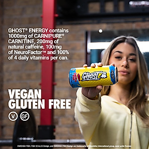 GHOST Energy Drink - 12-Pack, Swedish Fish, 16oz Cans - Energy & Focus & No Artificial Colors - 200mg of Natural Caffeine, L-Carnitine & Taurine - Gluten-Free & Vegan