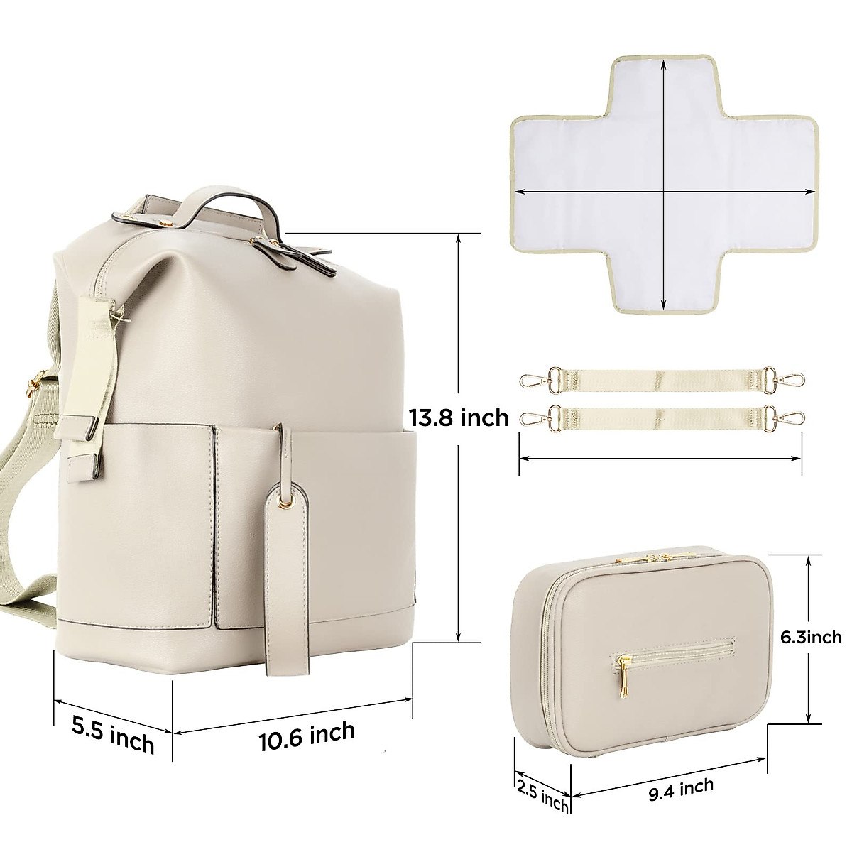 Minsong Diaper Bag Backpack, Waterproof Leather Diaper Bags With Changing Station for Baby, Fashion Nappy Travel Backpack for Mom Dad