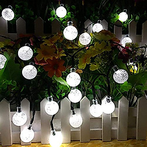 Solar String Lights Globe 38 Feet 66 Crystal Balls Waterproof LED Fairy Lights 8 Modes Outdoor Starry Lights Solar Powered String Light for Garden Yard Home Party Wedding Decoration (White-66LED)