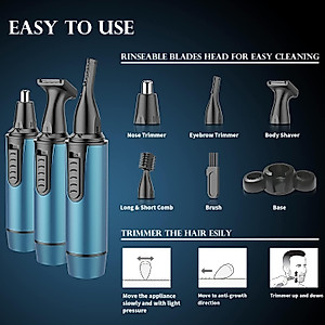 AREYZIN Ear and Nose Hair Trimmer for Men and Women Professional USB Rechargeable Nose Trimmer Nose Clippers Eyebrow Facial Hair Trimmer Body Grooming Kit IPX7 Waterproof Dual Edge Blades