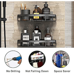 OVERWIND 2 Pack Corner Shower Caddy with 1 Soap Holder Adhesive Bathroom Shelf No Drilling Kitchen Racks Corner Shower Shelves Aluminum Shower Organizer Storage for Kitchen & Bathroom
