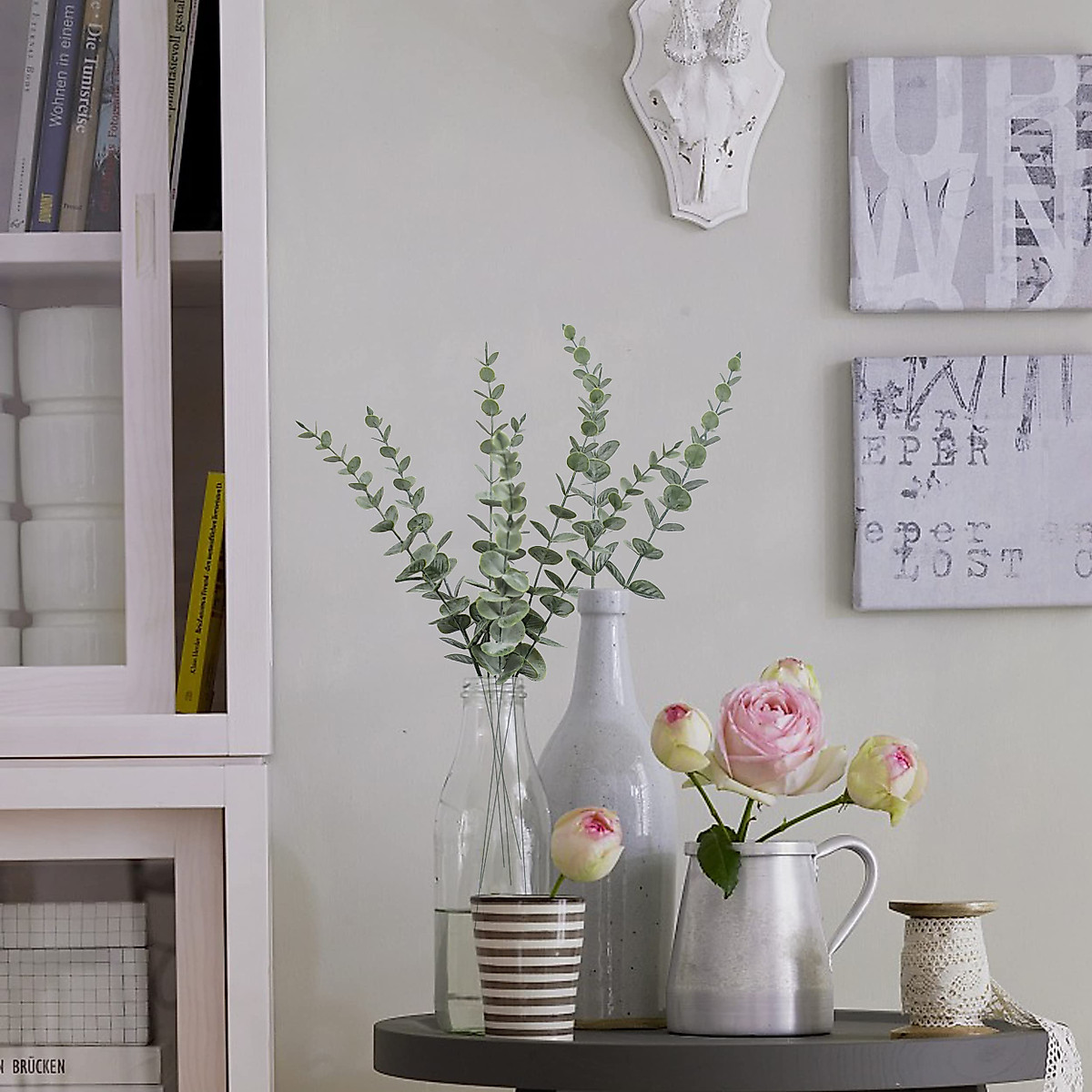 Tiyard 18pcs Eucalyptus Stems Artificial Eucalyptus Leaves Stems Real Grey Green Touch Leaf Branches for Home Office Flowers Bouquet Centerpiece Wedding Decoration