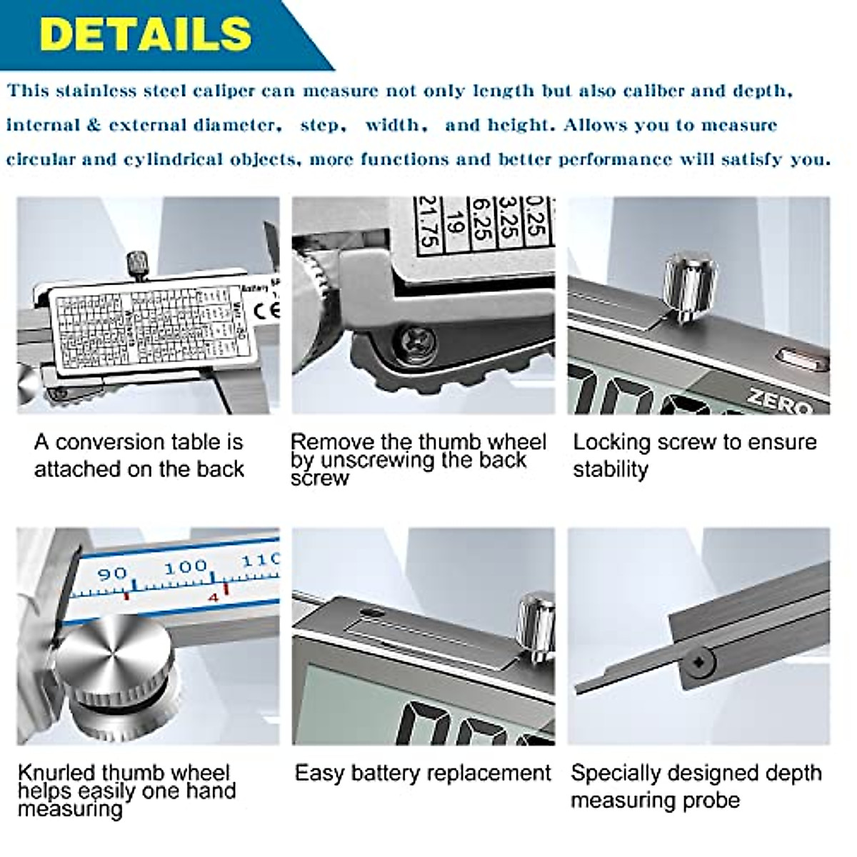 Digital Calipers, DITRON 6" Vernier Caliper- Electronic Micrometer with Large LCD Screen, Stainless Steel, Auto-Off Feature, Inch/Fraction/Millimeter