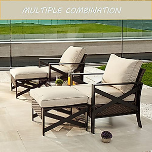 LOKATSE HOME Outdoor Single Wicker Sofa Armchair, Patio Bistro Rattan Chair with Side X Shaped Steel Frame Leg, Thick Cushion, Brown