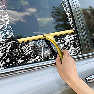 All-Purpose Stainless Steel Shower Squeegee for Shower Doors with 2 Adhesive Hooks, Bathroom Cleaner Tool Household Window Mirror Squeegee for Home Cleaning, Glass Door, Tile Wall, Car, 12 Inch Golden