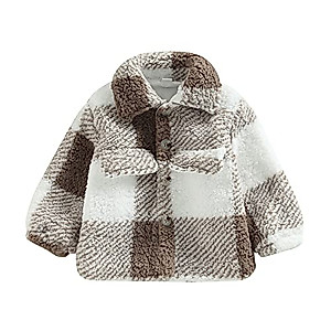 BULINGNA Toddler Baby Girl Boy Plaid Fleece Coat Lapel Collar Button Down Jacket Infants Fall Winter Warm Outwear (as1, age, 6_months, 12_months, Khaki, 6-12 Months)