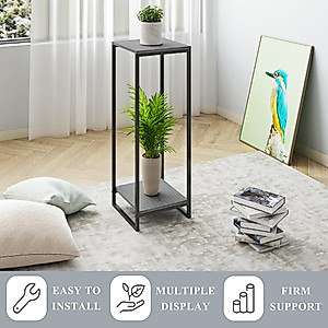 JEPRECO 34" Tall Plant Stand Indoor, 2-Tier Modern Plant Shelf, Corner Flower Pot Holder Organizer for Living Room Balcony Patio Garden (Oak Grey)