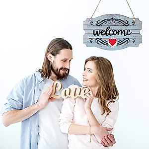 Jetec Welcome Door Sign Christmas Decor Fall Sign Seasonal Front Door Rustic Wood Welcome Notation Wall Hanging Porch Easter Interchangeable 14 x 9 Inch(White with Black Letters)