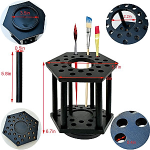 LITAITAI Rotating Paint Brush Holder 25 Holes Bamboo Display Drying Stand Artist Paint Brush Organizer Watercolor Brush Stand Rack Paint Brush Art Supply Organizer-Black