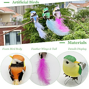 LWINGFLYER 12pcs Clip on Artificial Birds Realistic Small Foam Feather Birds for Spring Tree Decoration Christmas Ornaments Wreaths Crafts Floral Arrangements (Model - 6S01)