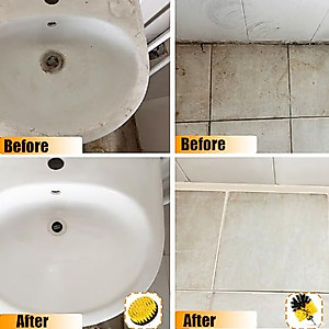 Drill Brush Attachment Set, 6Pcs 1/4in Drill Scrubber Brush with Extend Long Attachment, Power Scrubber Brush Kit for CleaningTub, Sink, Tile, Carpet, Floor, Tile Grout (Yellow)