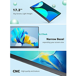 EVICIV Portable Monitor 17.3 Inch 2K 450cd/㎡ 2560X1440 100% sRGB HDR Lightweight Frameless Computer Monitor with VESA FreeSync Travel Monitor Extender Screen for Laptop PC Phone
