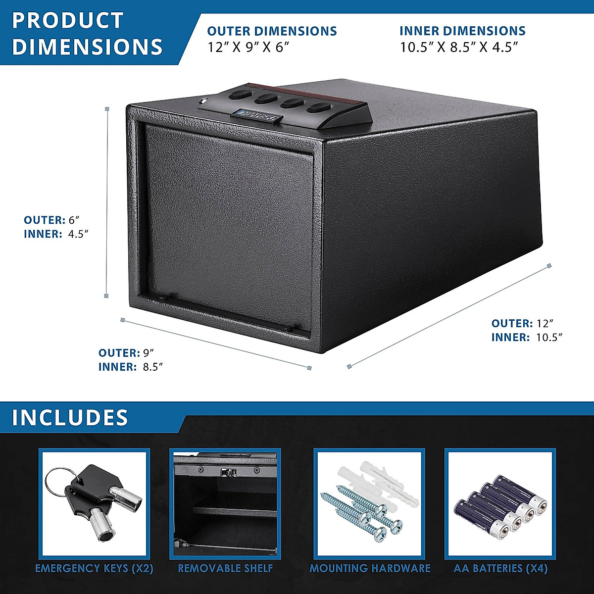 BARSKA AX12432 Quick Access Keypad Security Handgun Pistol Safe 0.23 Cubic Ft