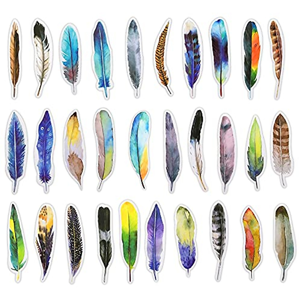 Watercolor Feather Theme Colorful Paper Bookmarks, 30PCS