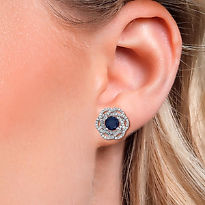 Gem Stone King 925 Sterling Silver Round 6MM Gemstone Birthstone Stud Earrings with White Moissanite Removable Earrings Jackets For Women