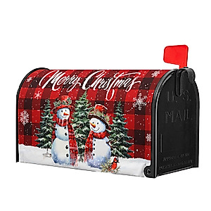 Merry Christmas Mailbox Covers Magnetic Winter Xmas Red Buffalo Plaid Snowman Mailbox Cover Standard Size 18 X 21 Holiday Mailbox Wrap Post Letter Box Cover Decorative for Home Outdoor Garden