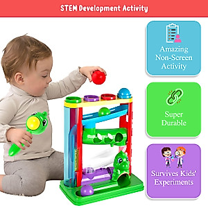 WALA - Pound a Ball Dinosaurs Toy - Super Durable Toddler Girls and Boys Toys - Comes with Ball Tower, Ball, Hammer, and 7 Dinosaur Toys for Kids - Educational Baby Hammer Toy - STEM Development