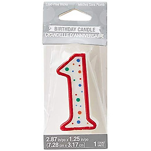 Creative Converting CANDLE-4560 Polka Dot 1 Numeral Candle, 3-Inch x 1.5-Inch