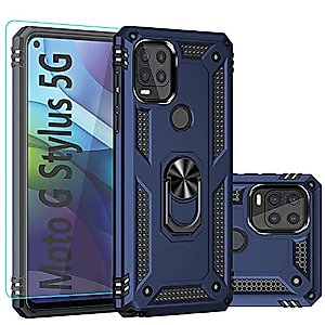SKTGSLAMY for Moto G Stylus 5G Case (2021),with Screen Protector,[Military Grade] 16ft. Drop Tested Cover with Magnetic Kickstand Car Mount Protective Case for Motorola G Stylus 5G, Blue