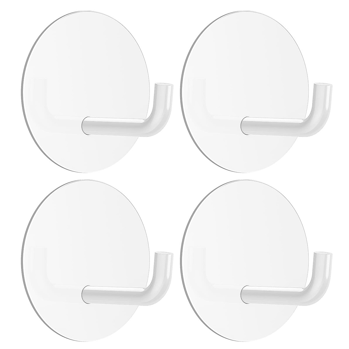 VIS'V Adhesive Hooks, White Round Self Adhesive Wall Hooks Small Stick on Hooks Waterproof Heavy Duty Stainless Steel Shower Sticky Towel Hooks for Bathroom Kitchen Livingroom Camper - 4 Pcs