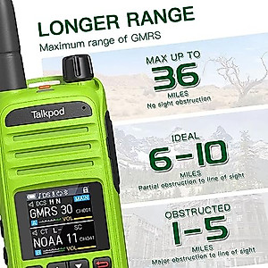 Talkpod A36Plus GMRS Handheld Two Way Radio Walkie Talkies for Adults Long Range with VHF UHF Receive, 5W Output, 512 Channels, 1.44inch Color Screen(Green)