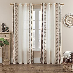 Cream Boho Curtains 108 Inches Long for Living Room bedroom Large Window Curtains 2 Panels Set Grommet Tan Embroidery Flax Drapes for High Ceiling to Floor Length Sliding Glass Doors, 52x108, Taupe