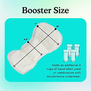 Because Premium Incontinence Booster Pads for Men and Women, Adds Extra Absorbency to Adult Diapers, Super Soft, Adhesive Strip Backing, Unisex, 20 Count