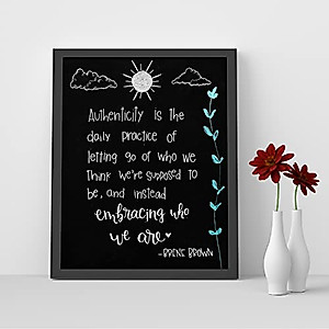 "Authenticity-Embracing Who We Are"-Inspirational Quotes Wall Art -8 x 10" Modern Art Print w/Replica Chalkboard Design -Ready to Frame. Motivational Home-Office-School Decor. Great Life Lesson!