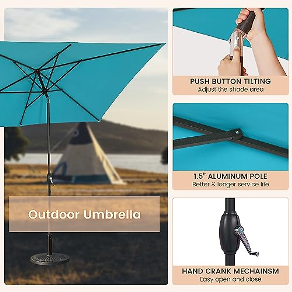 MONDAWE Outdoor Patio Umbrella 10 x 6.5 FT Rectangular Market Umbrella with Tilt and Crank Aluminum Commercial Table Umbrella for Pool Backyard Balcony