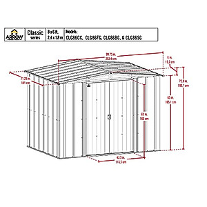 Arrow Shed Classic 8' x 6' Outdoor Padlockable Steel Storage Shed Building, Charcoal